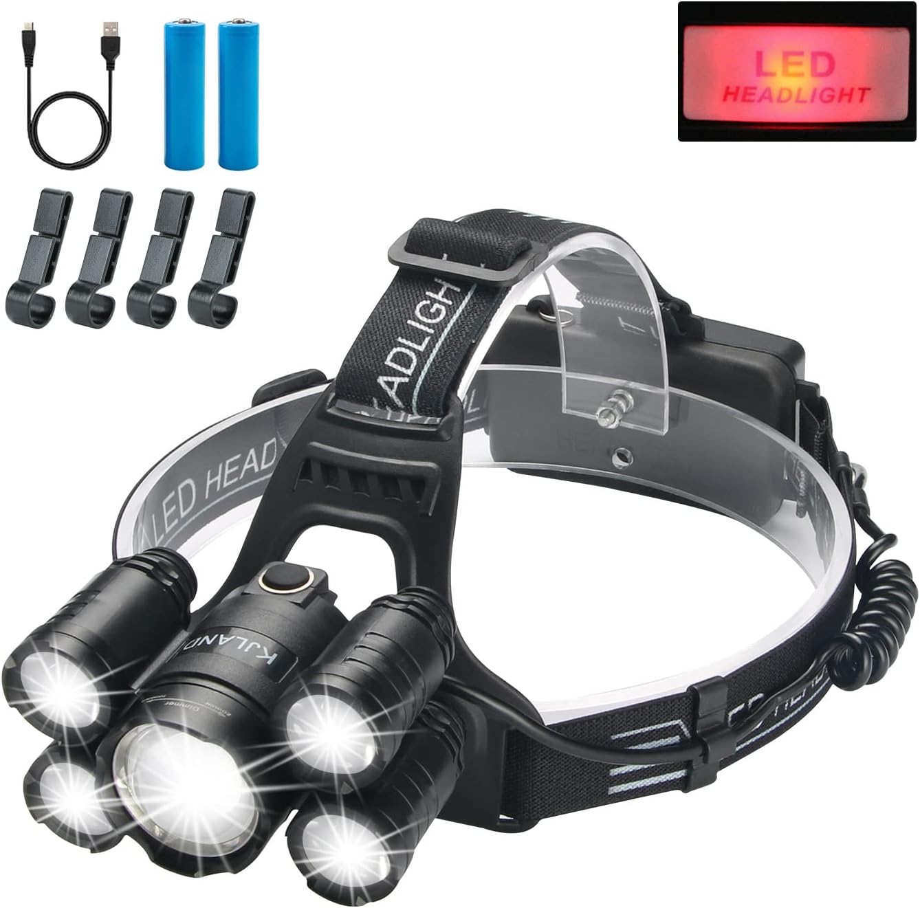 Amazon.com: KJLAND Headlamp, 12000 Lumen Ultra Bright 5 LED Head light ...