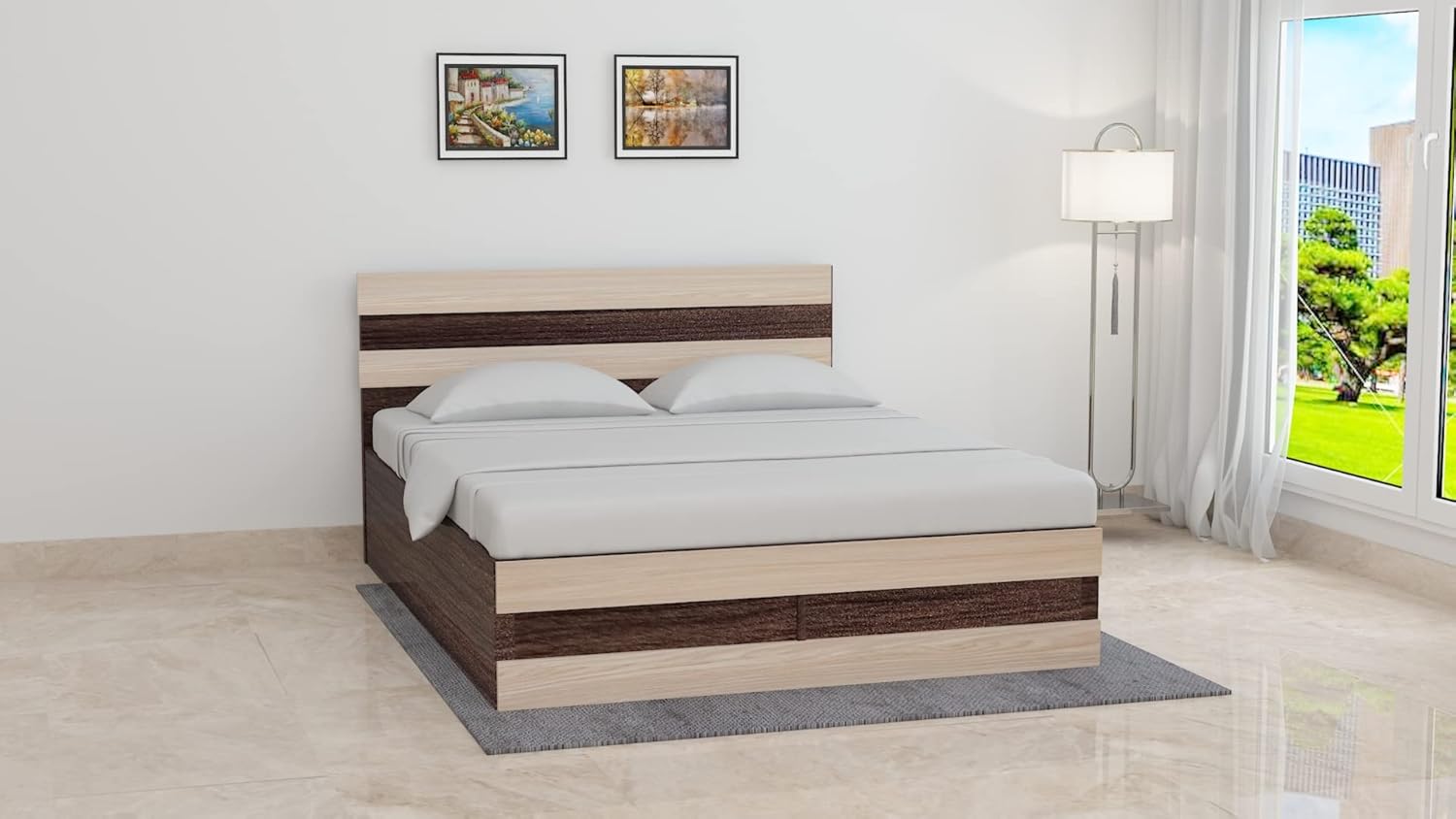 V Create Store Engineered Wood Rolex Brown Queen Bed with Box Storage ...