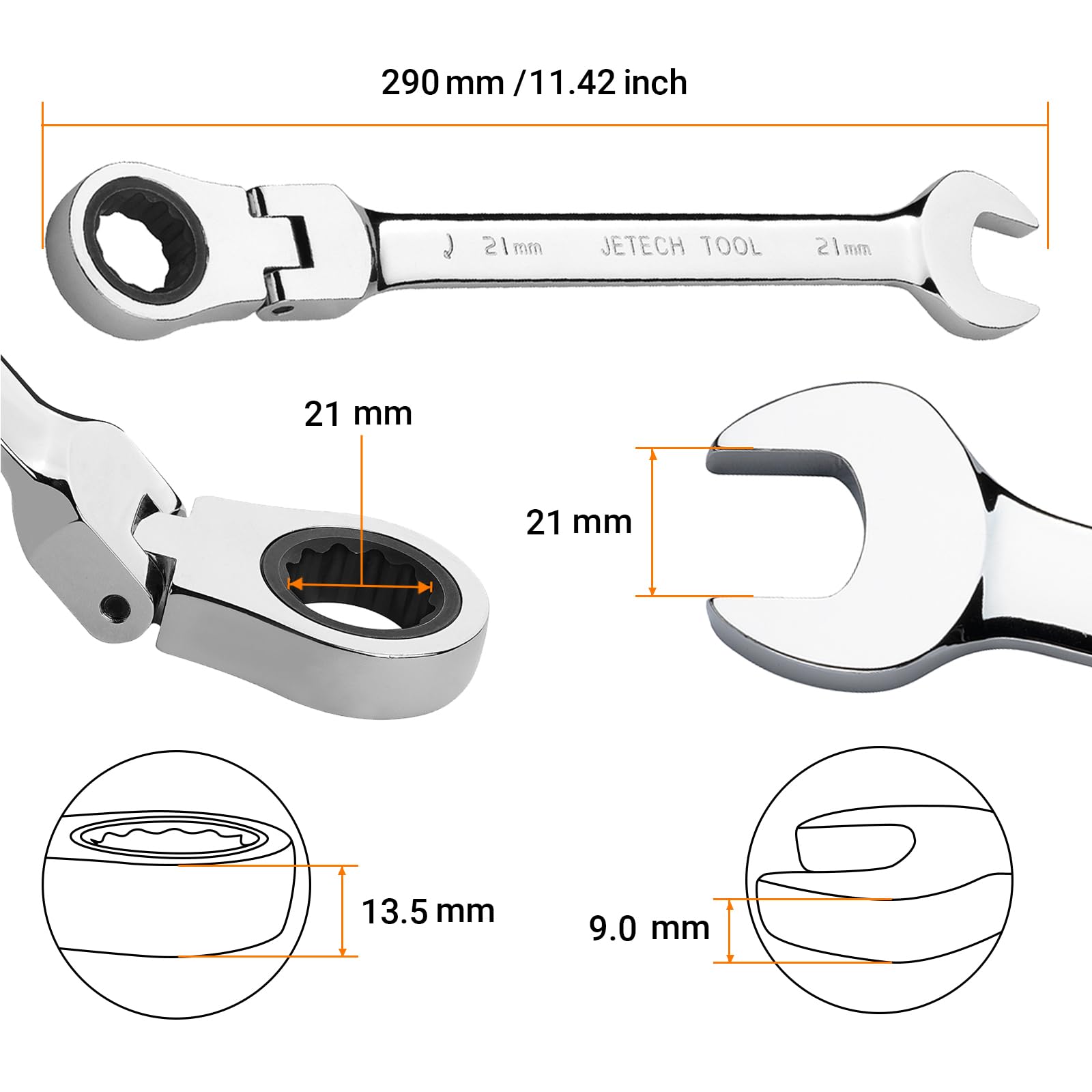 Snapklik.com : Jetech 21mm Flex-Head Ratcheting Combination Wrench ...