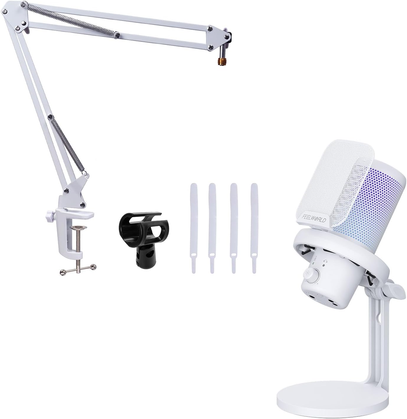 Amazon.com: FEELWORLD VM1 White Gaming PC USB Microphone Condenser Mic ...
