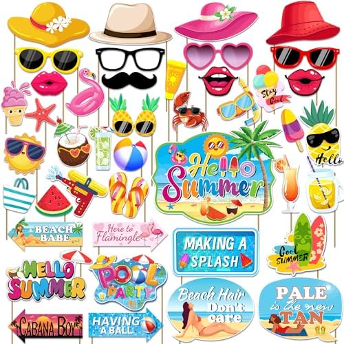 Amazon.com: 25Pcs Pool Photo Booth Props with Stick, Beach Summer Pool ...