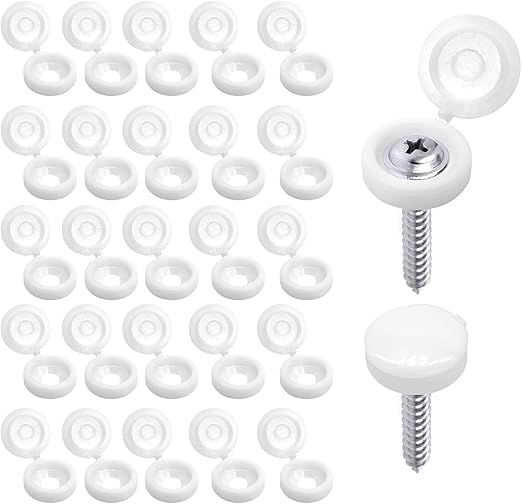 BlingKingdom 100pcs White Screw Caps Hinged Screw Cover Caps Screw ...