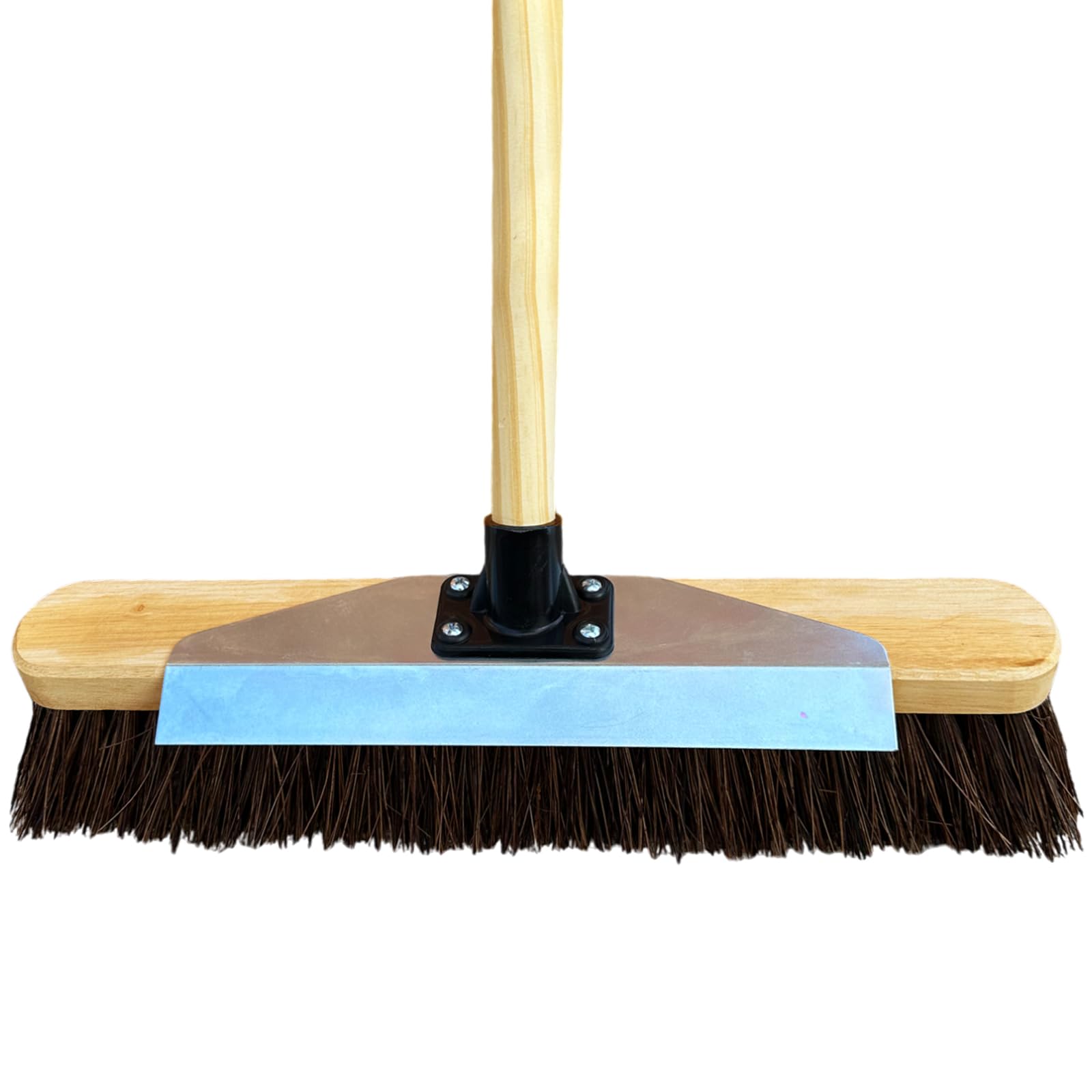 16” Heavy Duty Garden Outdoor Broom With Metal Scraper and Wooden ...