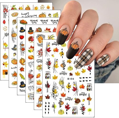 Amazon.com: 6 Sheets Thanksgiving Nail Stickers,Autumn Nail Decals ...