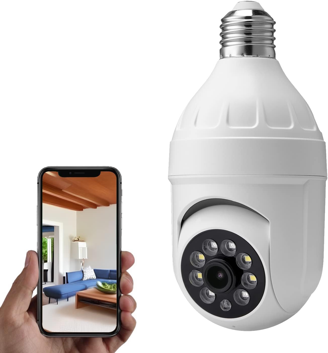 Light Bulb Security Camera 1080P, PTZ WiFi 360 Degree E27 Panoramic IP ...