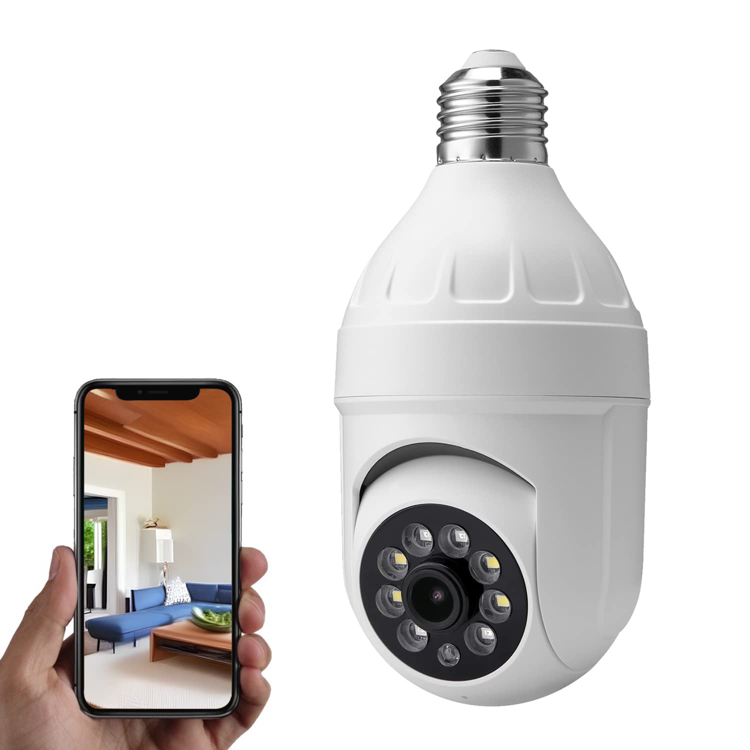 Light Bulb Security Camera 1080P, PTZ WiFi 360 Degree E27 Panoramic IP ...