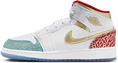 Amazon.com | Jordan Boy's Air 1 Mid (Big Kid) White/Metallic Gold ...