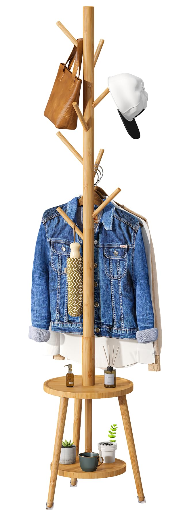 Amazon.com: Vriccc Coat Rack, Bamboo Wood Coat Tree, Adjustable Height ...