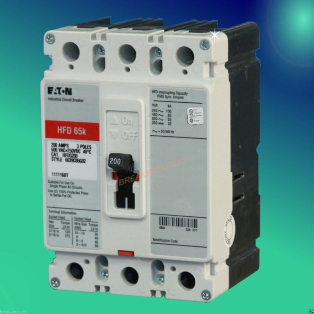 Buy New Cutler-Hammer Eaton HFD3200 Circuit Breaker 3 Pole 200A 600V ...
