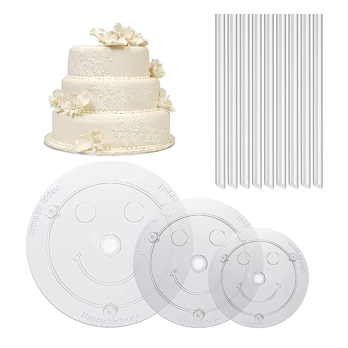 3 Tiered Cakes Separator Plates & 9 PCS Cake Stacking Dowels for 6/ 8 ...
