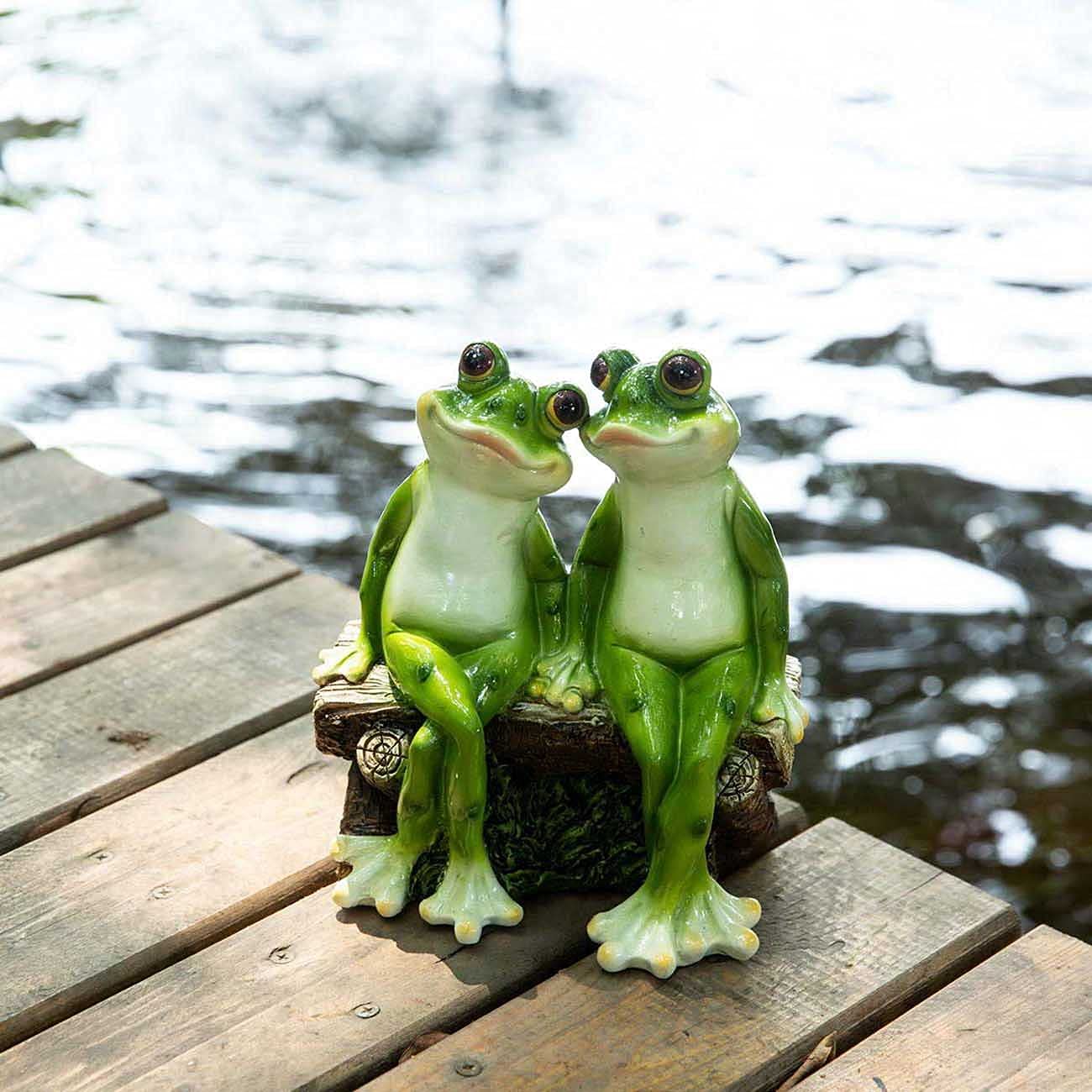 Frog Statue Garden - Resin Happy Couple Frogs on Bench Figurines ...