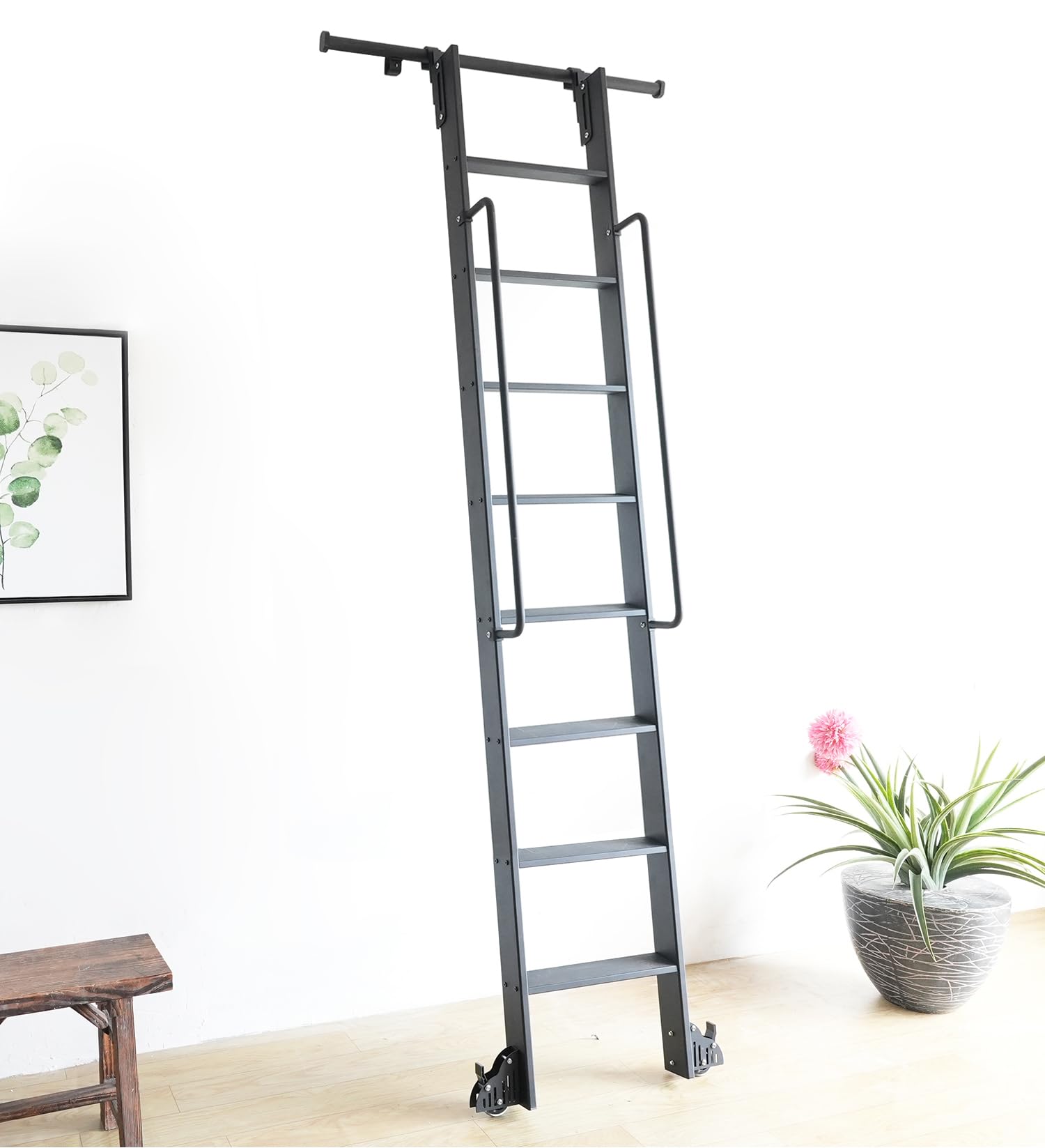 DIYHD 3.3FT Attic Hook On Rolling Ladder Track Kit with 87" Metal ...