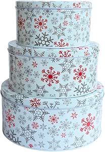 Amazon.com: Round Snowflake Christmas Tin Set – Stackable Holiday ...