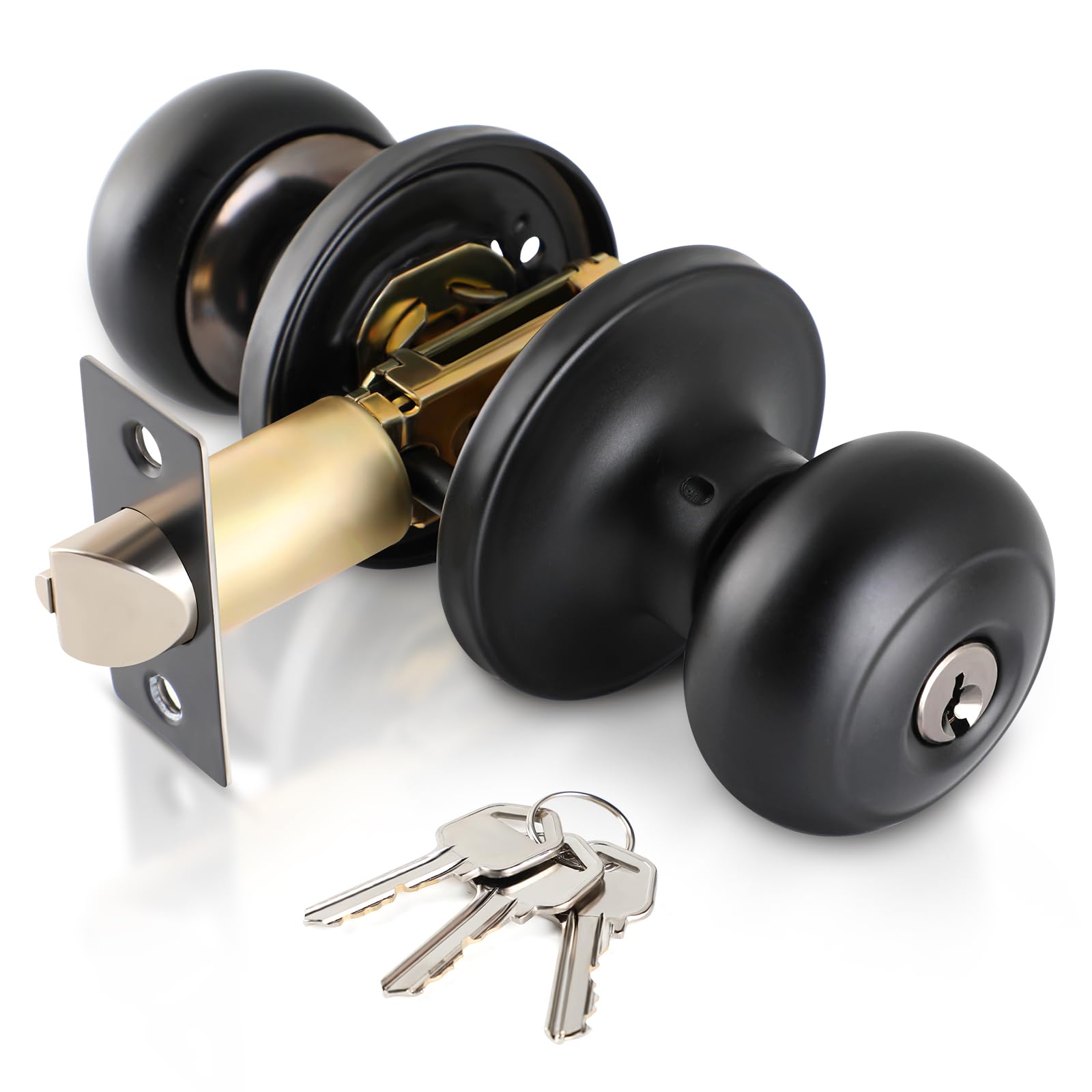 Entry Door Knob with Lock and Keys, Standard Ball Door Handles, Indoor ...