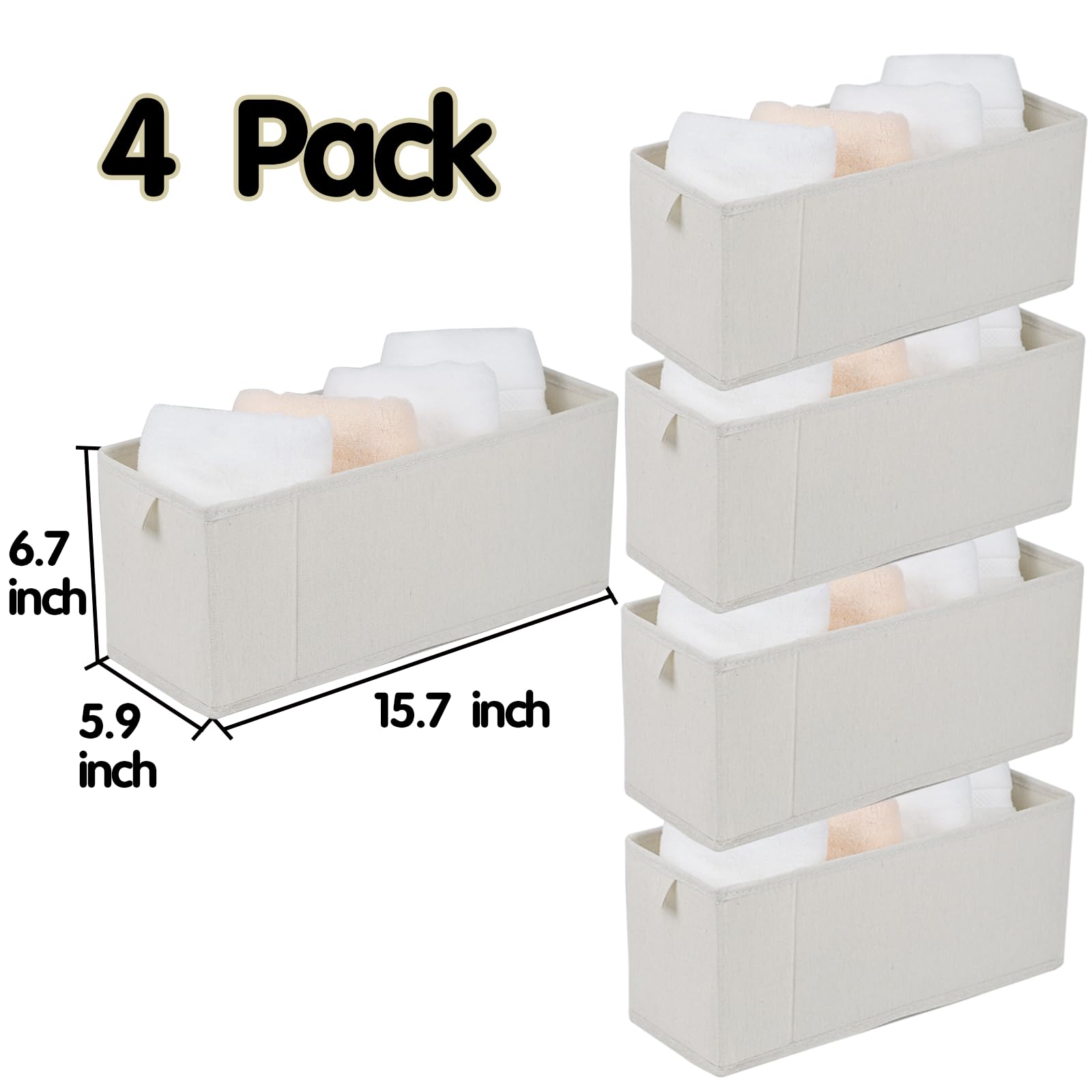 Snapklik.com : Narrow Fabric Storage Bins, 4 Pack Foldable Storage ...