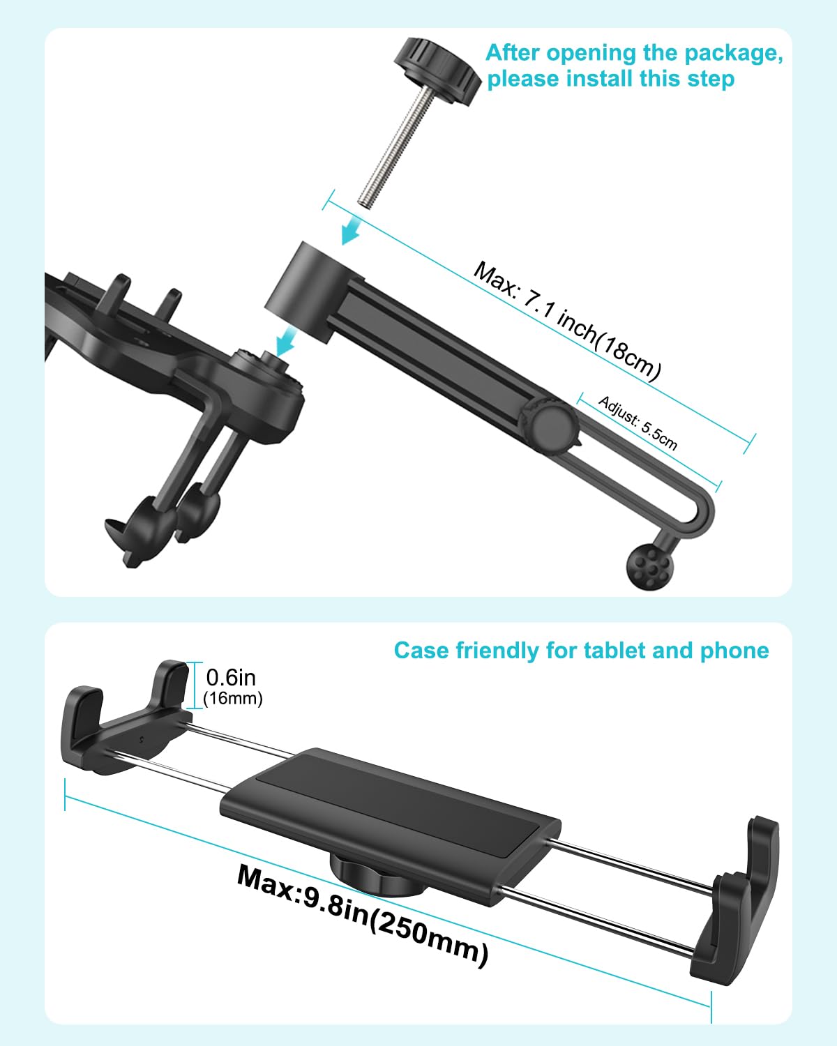 Car Tablet Mount Rear View Mirror, [4 Clip More Sturdy] Rearview Mirror ...