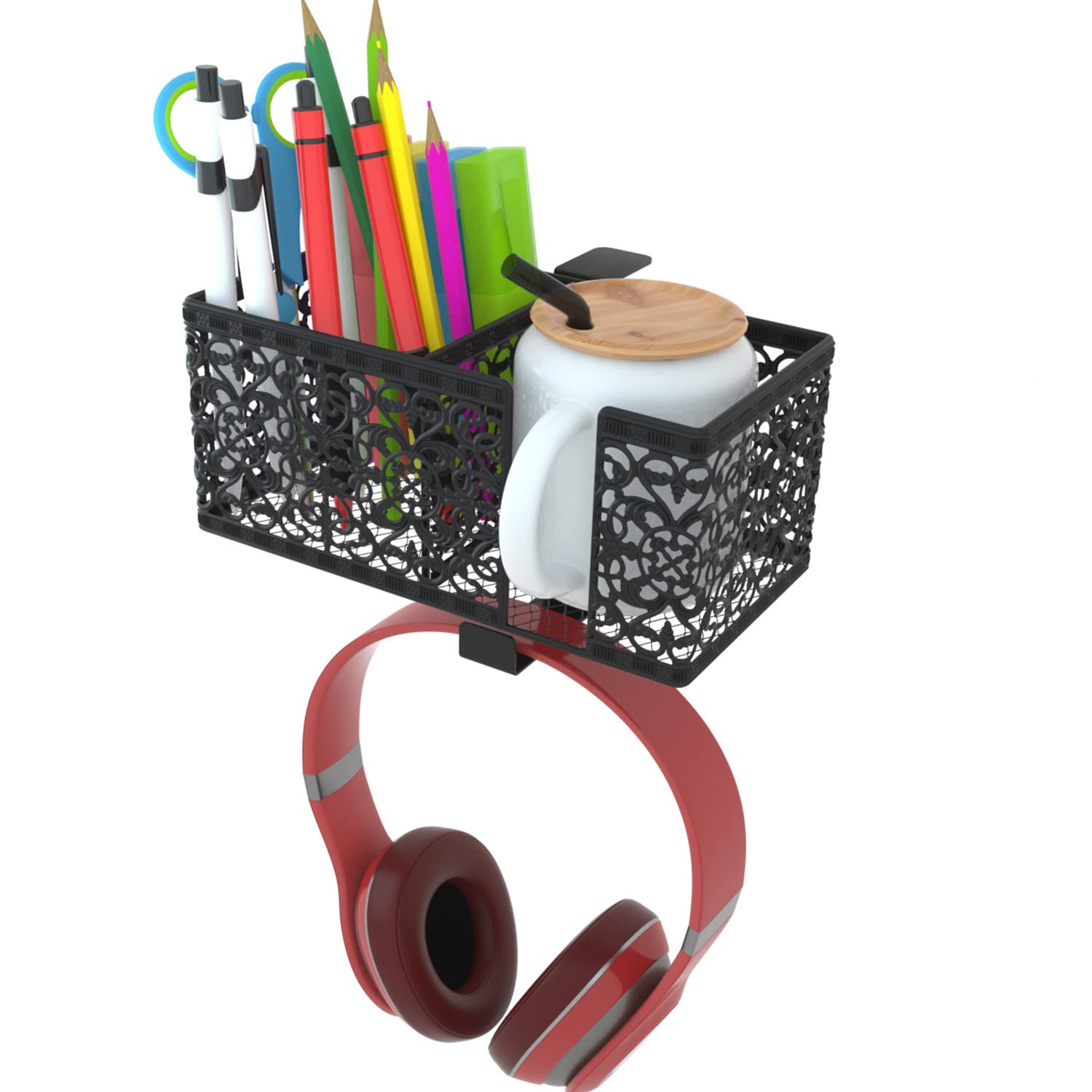 Desktop Cup Holder with Clip and Stationery Organizer Rotatable Clamp ...