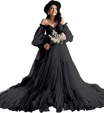 Midiluy Fluffy Tulle Robe Sheer Maternity Dress for Photoshoot V Neck ...