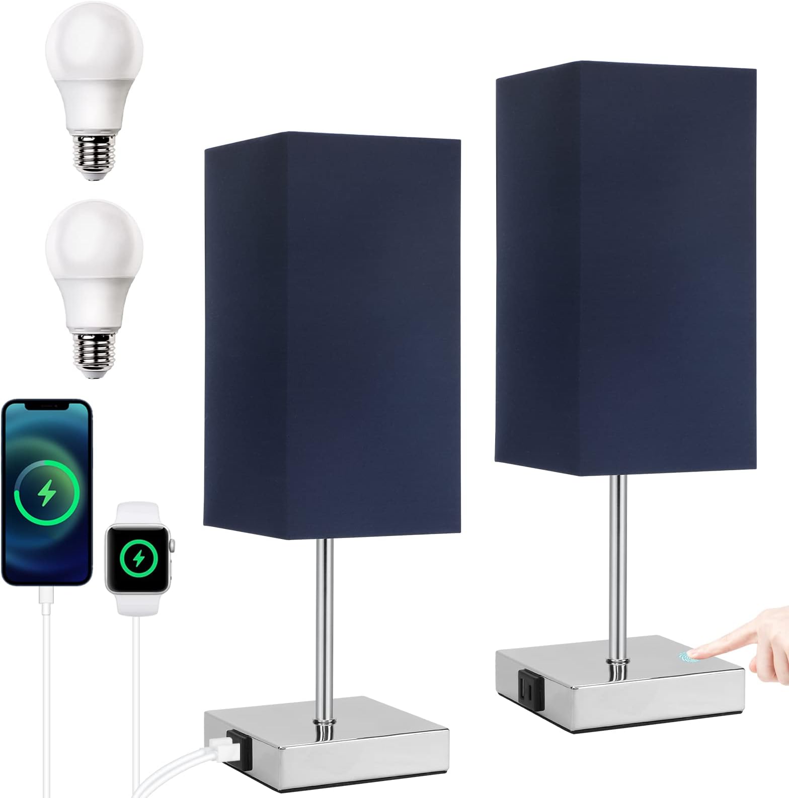 Touch Lamps for Bedrooms Set of 2, Bedside Lamp, Small Table Lamp with ...