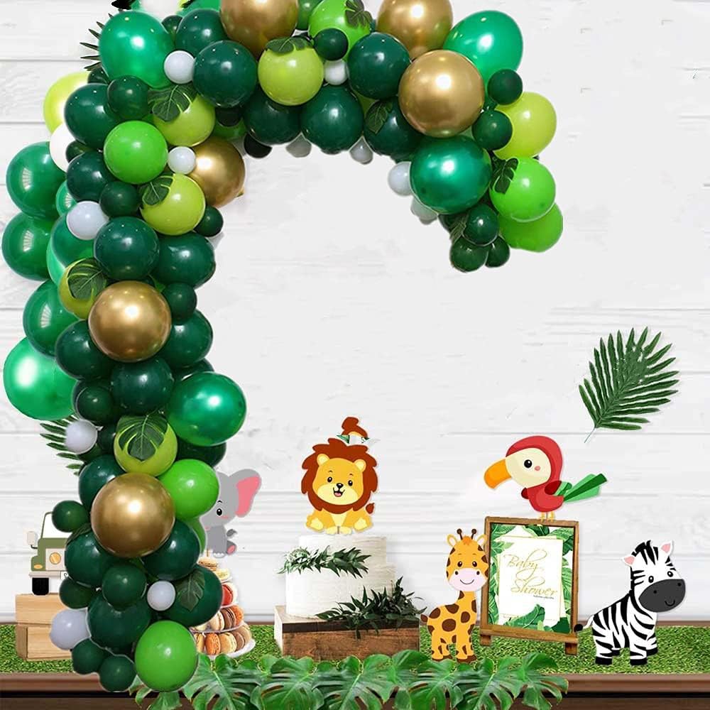 106pcs Safari Jungle Balloons Arch Kit with Palm Leaves, Green Balloons ...