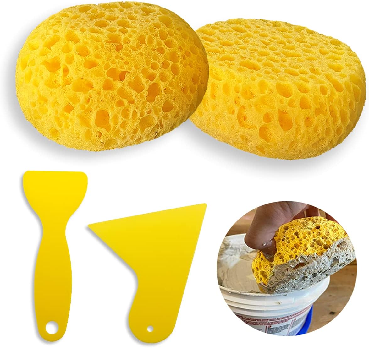 2 Pieces Knockdown Texture Sponge with 2 Pieces Scrapers for Drywall ...