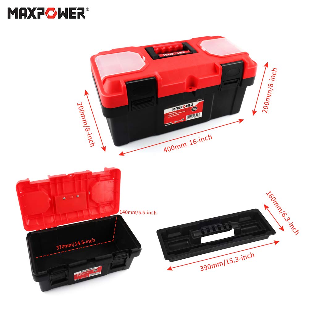 MAXPOWER Tool Box 16 inch, Plastic Small Tool Box with Latch and ...