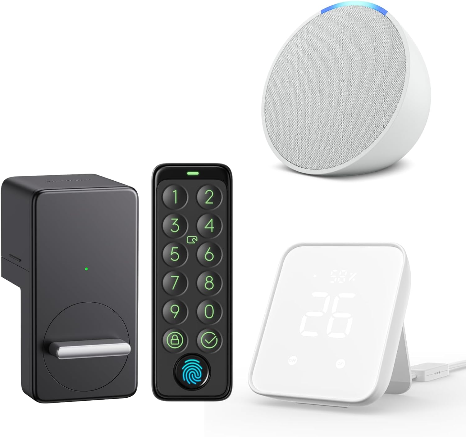 Amazon.co.jp: 【ロックセット】SwitchBot スマートロック 指紋認証パッドセット + スマートリモコン Hub 2 + Amazon Echo Pop グレーシャーホワイト ...