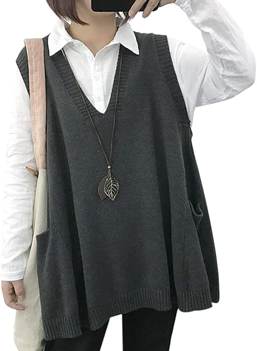 YESNO Women Loose Swing Chunky V-Neck Sweater Vests Oversized Knit ...