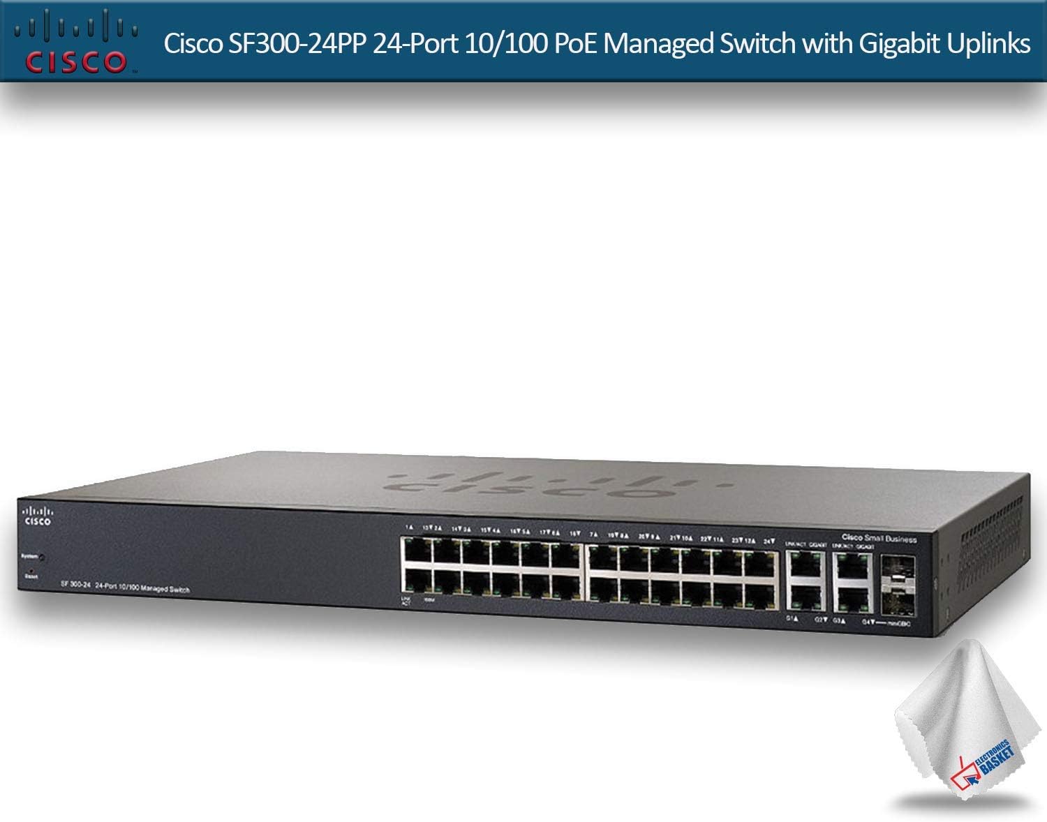 Cisco SF300-24PP 24-Port 10/100 PoE Managed Switch with Gigabit Uplinks ...