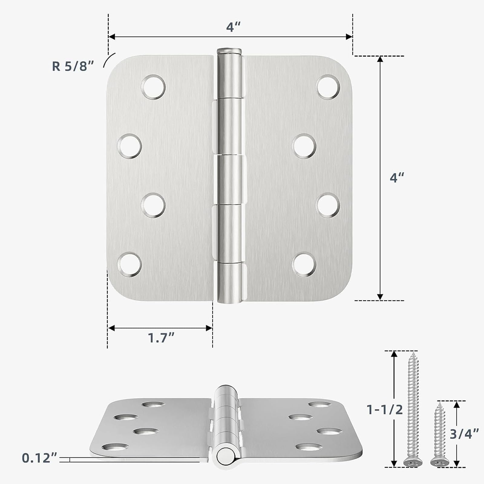 Snapklik.com : HOSOM 12 Pack Rounded Door Hinges 4 Inch 5/8 Radius Corner