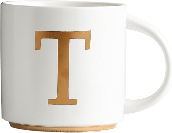 Amazon.com | COLLECTIVE HOME - Monogram Ceramic Mugs, 15 oz Golden ...