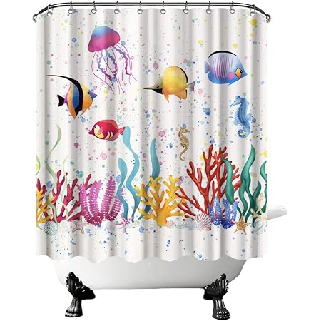 Amazon.com: FuShvre Sea Animal Shower Curtain Fish Seaweed Seahorse ...