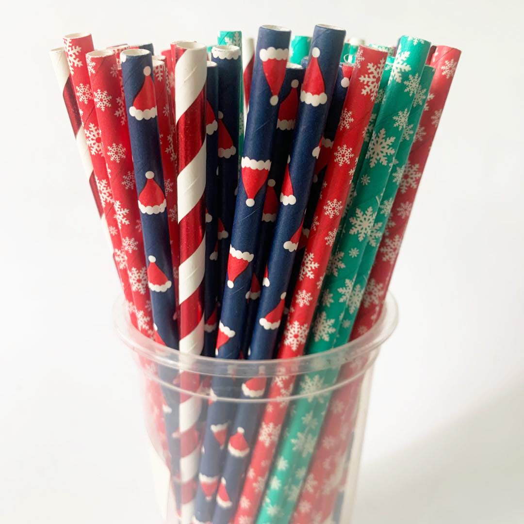 Amazon.com: Shuiniba Christmas Paper Straws, Biodegradable Striped ...