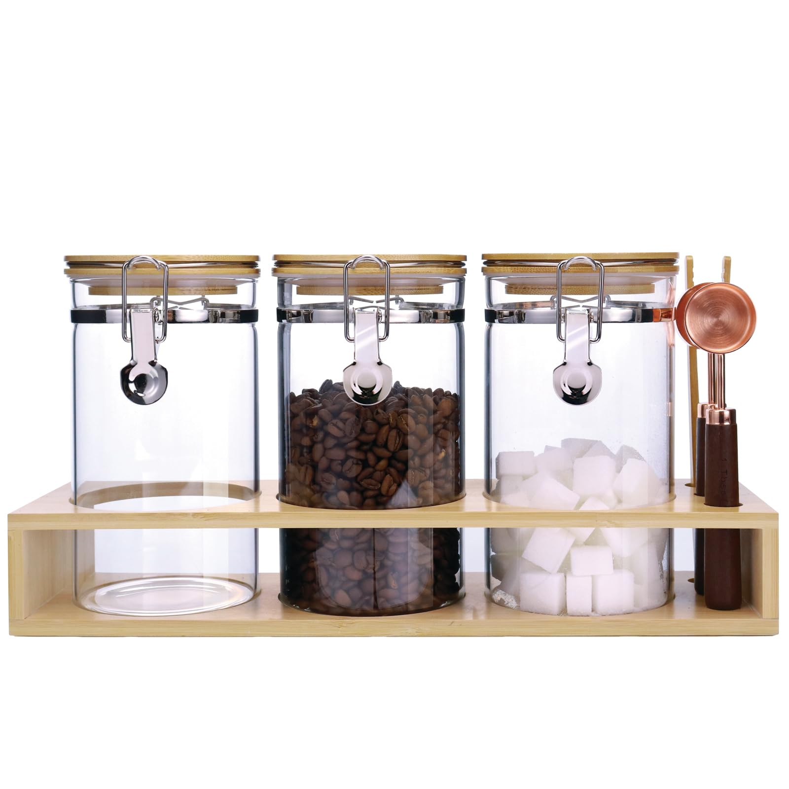 Amazon.com: Matifaner Glass Coffee Storage Containers with Bamboo Shelf ...