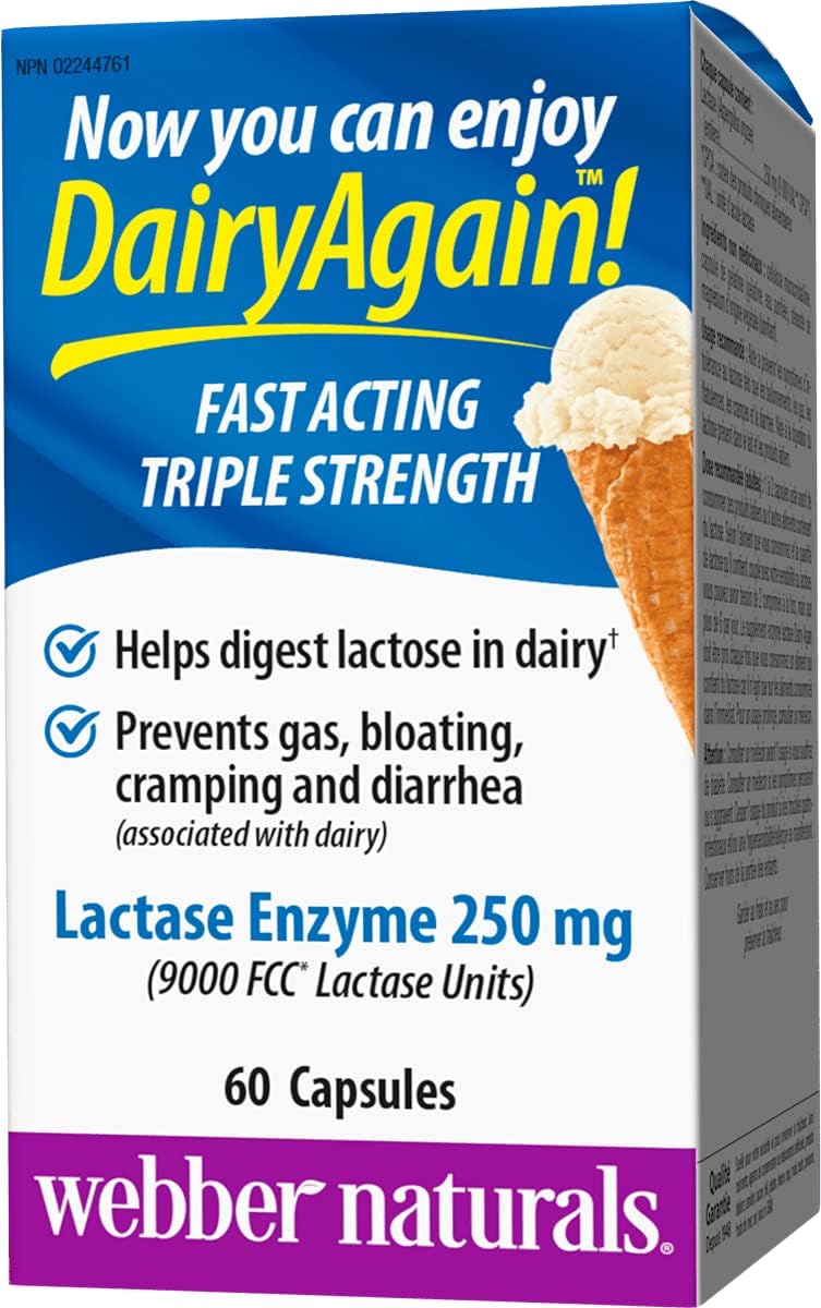 Webber Naturals Dairy Again Lactase Enzyme Extra Strength 250mg 60 ...