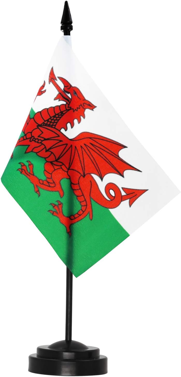 ANLEY Wales Deluxe Desk Flag Set - 6 x 4 Inch Miniature Welsh Desktop ...