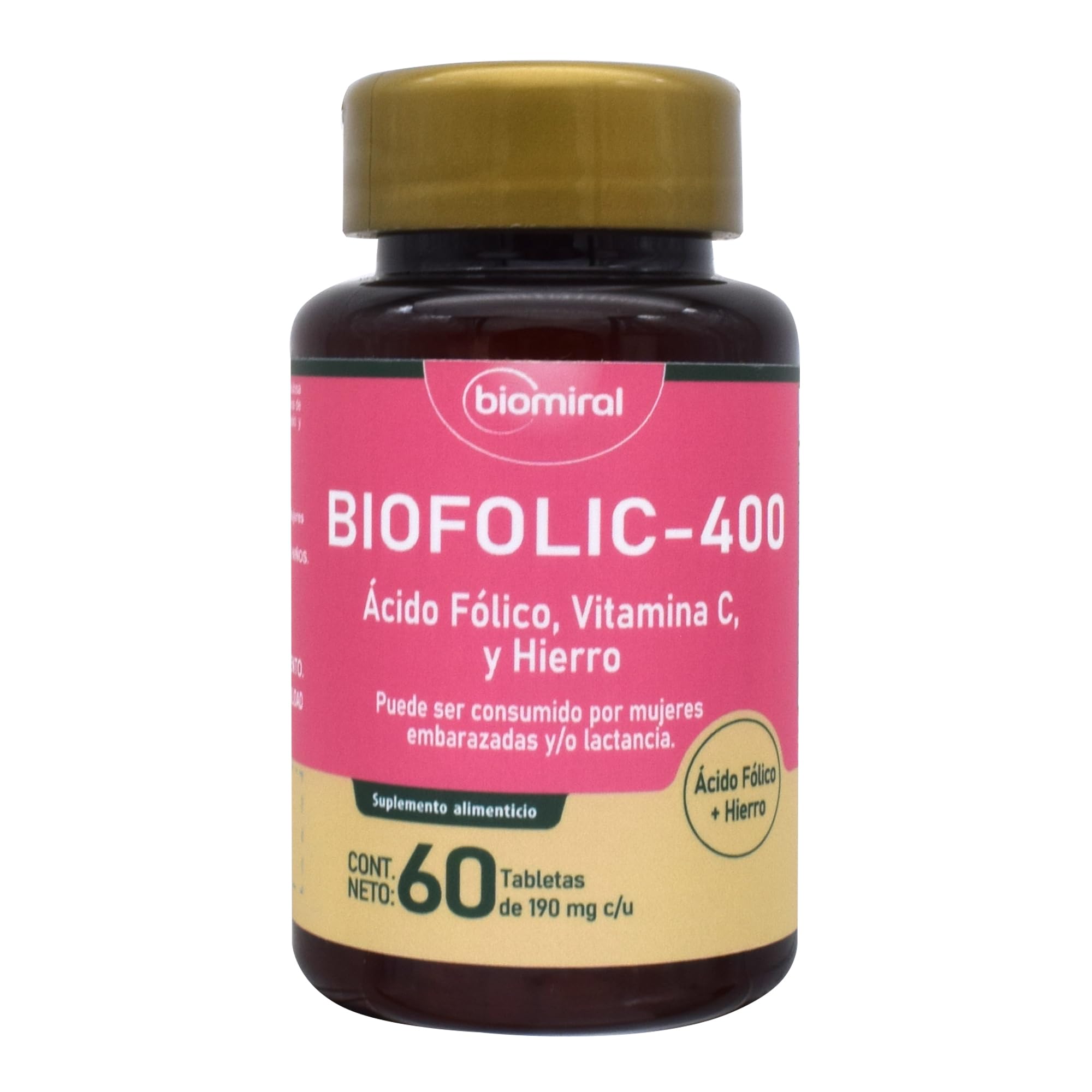 BioFolic-400 Ácido Fólico 60 Tabletas de 180mg. Biomiral : Amazon.com ...