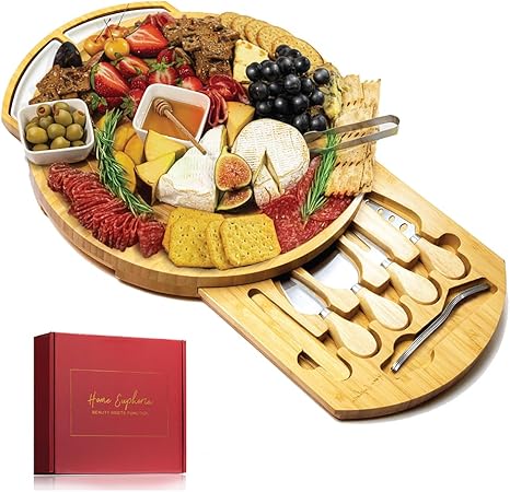 Amazon.com | Bamboo Round Cheese & Charcuterie Board Set - 13", "Round ...