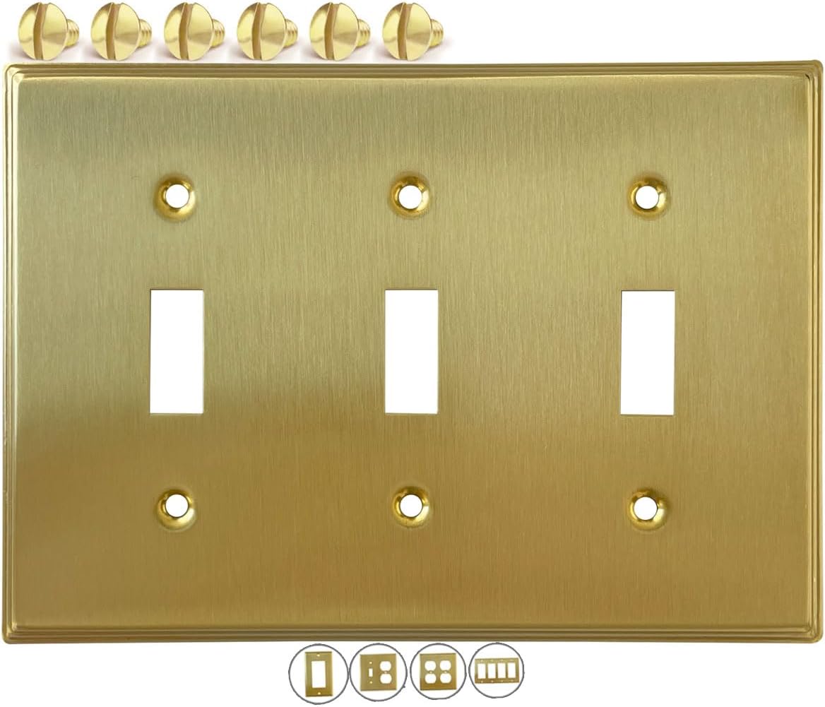 Amerelle Century Triple Toggle Steel Wallplate in Bright Brass - Switch ...