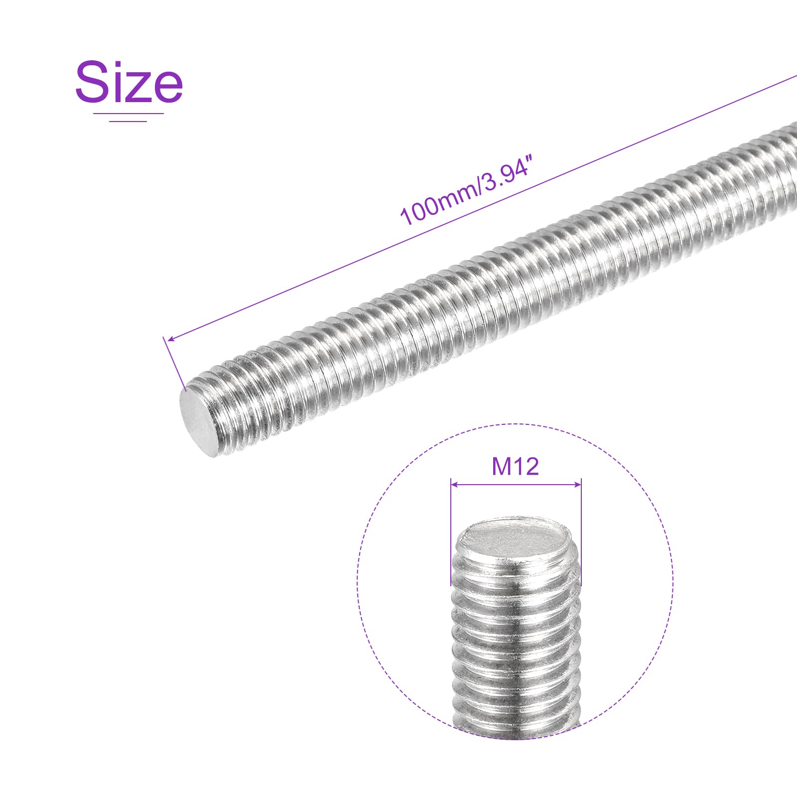 Snapklik.com : 5 Pack M12x100mm Fully Threaded Rod 304 Stainless Steel ...