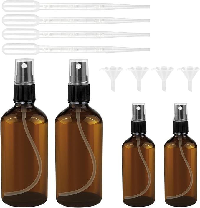 Nutabevr 4 Pezzi Flaconi spray in Vetro Ambrato, Spray Ricaricabile per ...