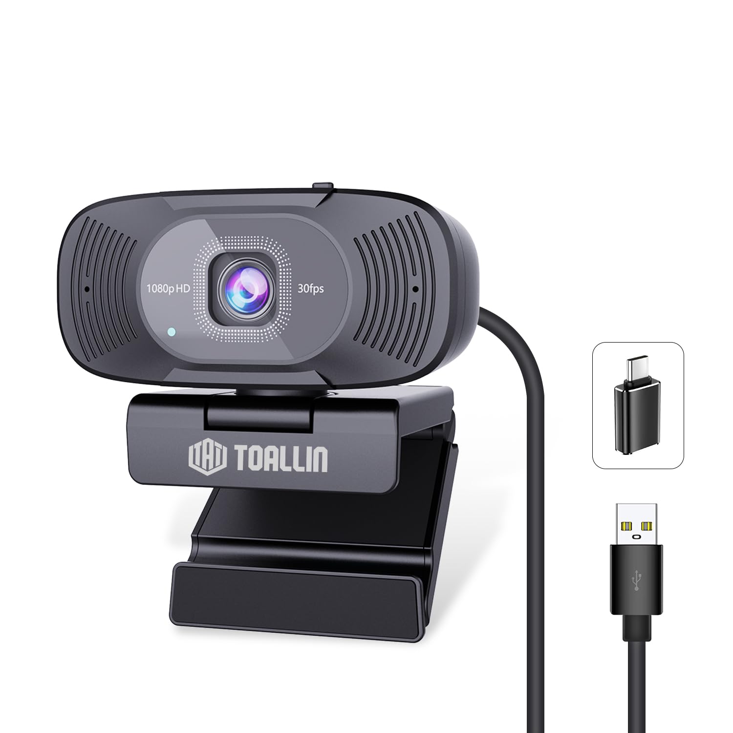 TOALLIN 1080P Full HD Webcam with Dual Microphones, Computer Web Camera ...