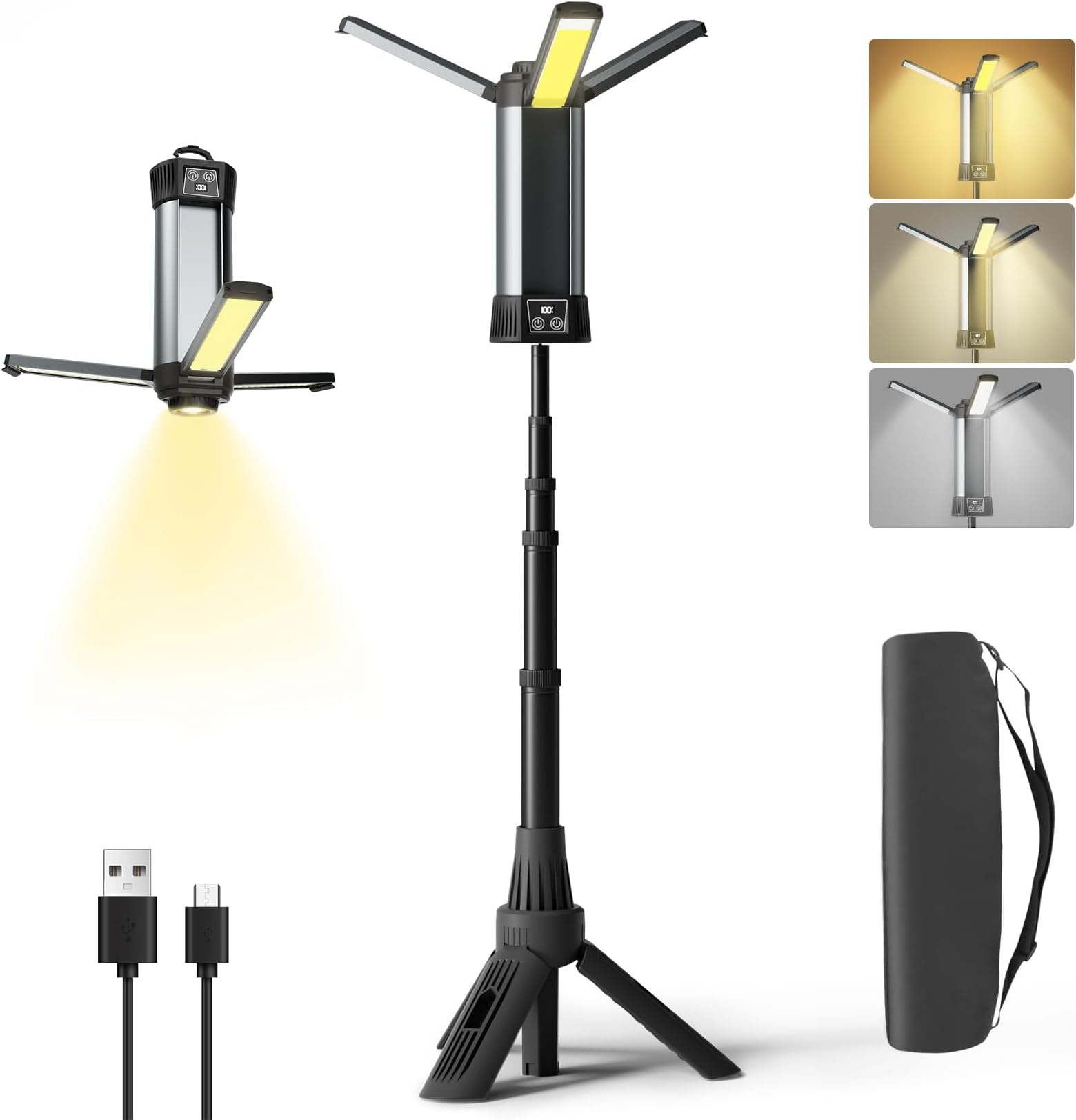 ChlorStar 14000mAh Rechargeable Work Lights with Stand Camping Light ...