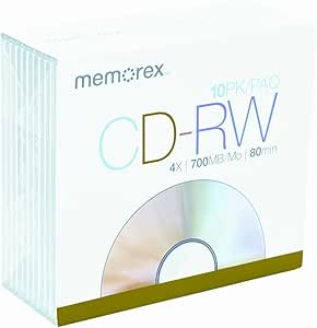 Memorex 700 MB/80 minutos 4X CD-RW mídia (pacote com 10 capas finas Jewely) | Amazon.com.br