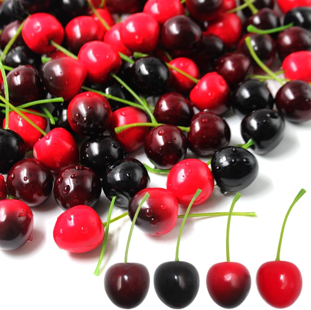 Amazon.com: 100 Pcs Artificial Cherry Fruits, 4 Colors Fake Cherries ...