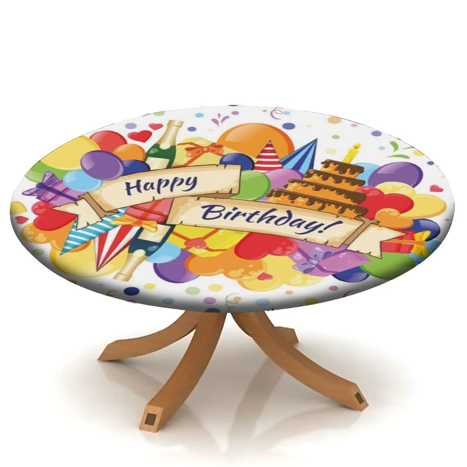 Amazon.com: Happy Birthday Fitted Tablecloth Round, Colorful Balloons ...