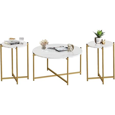 Amazon.com: Lamerge Coffee Table Set of 3,Rectangle Coffee Table&2 ...