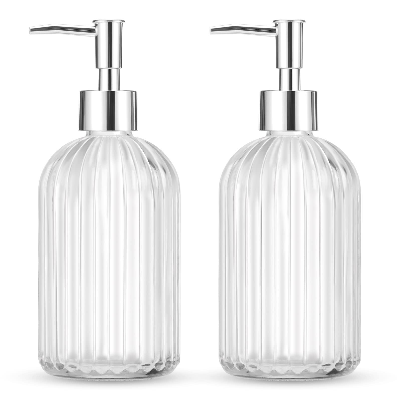 Amazon.com: Little World Clear Glass Soap Dispenser (2 Pack 14 Oz) with ...