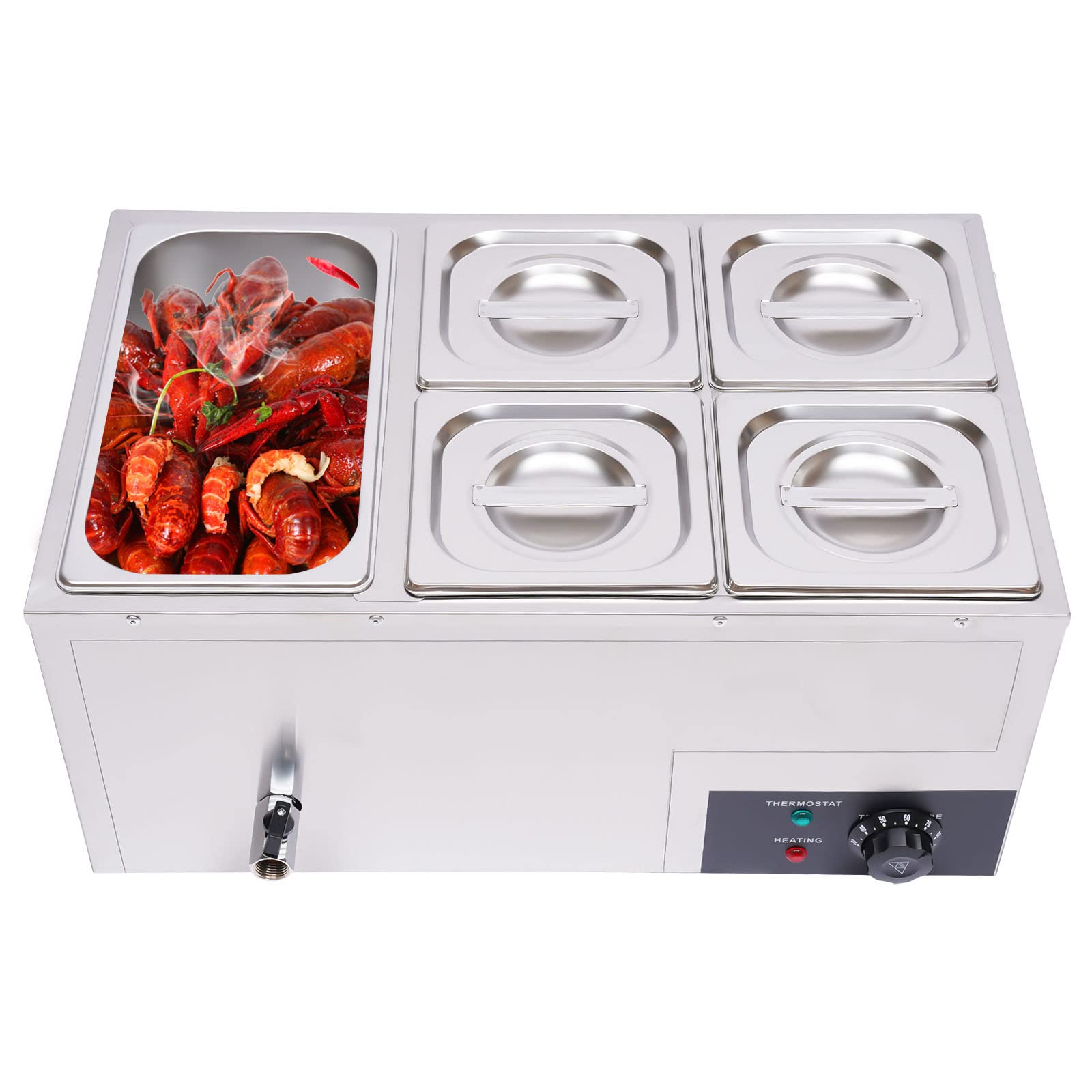 Amazon.com: Commercial Food Warmer 5-pan Stainless Steel, 110v 600w ...