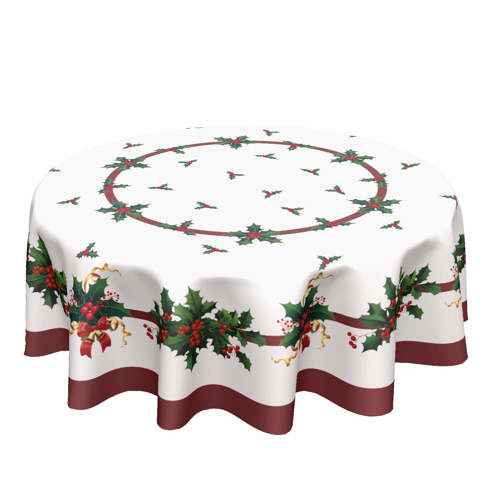 Amazon.com: Kawani Christmas Round Tablecloth 60 Inch Christmas Holly ...